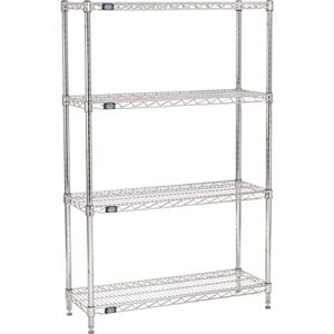 nexel adjustable wire shelving unit, 4 tier, commercial dry storage rack, 12" x 36" x 63", chrome