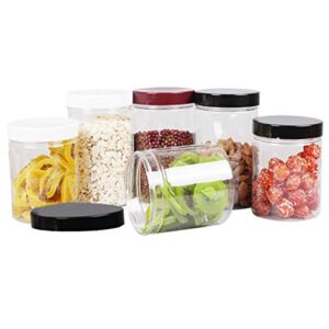 HoleviFO 43oz (1280 ml) Clear Plastic Jars with Smooth White Lids and Labels (6 Pack), Wide Mouth, BPA Free, PET Jars Bulk for Home & Kitchen Pantry Organization and Storage