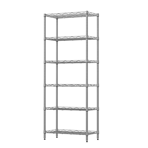 SINGAYE 6-Shelf Storage Shelf Wire Shelving Unit Metal Shelves Unit Storage Adjustable, Standing Shelf Units with PP Liner 21.25" W X 11.41D X 69 "H (Silver)