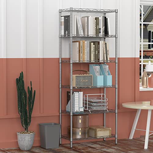 SINGAYE 6-Shelf Storage Shelf Wire Shelving Unit Metal Shelves Unit Storage Adjustable, Standing Shelf Units with PP Liner 21.25" W X 11.41D X 69 "H (Silver)