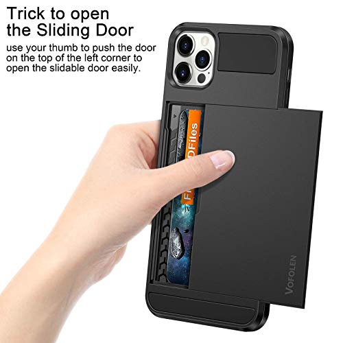 Vofolen Compatible with iPhone 12 Pro Max Case 5G Wallet Cover Credit Card Holder ID Slot Sliding Back Pocket Anti-Scratch Dual Layer Bumper Protective Compatible with iPhone 12 Pro Max Black