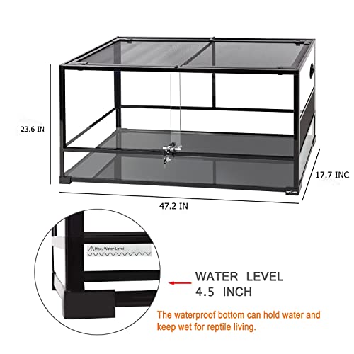 REPTI ZOO 85 Gallon Large Reptile Tank, Wide & Tall Tempered Glass Large Reptile Terrarium 47.2" x 17.7"x 23.6" for Tortoise Snake, Top Screen Ventilation & Anti Escape Lid