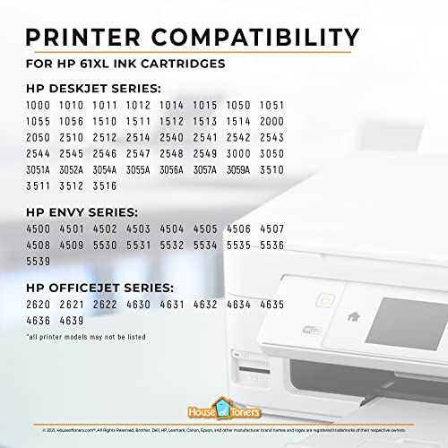 Houseoftoners Remanufactured Ink Cartridge Replacement for HP 61XL 61 XL for Hp Envy 4500 5530 5534 5535 Deskjet 1000 1056 1010 1510 1512 2540 3050 050A Officejet 2620 4630 (2 Black)