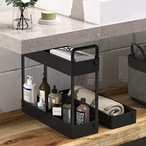 SOLEJAZZ Slim Storage Cart, 3 Tier Bathroom Cart Organizer Mobile Shelving Unit Rolling Utility Cart, Slide Out Organizer for Kitchen, Bathroom, Laundry, Narrow Places, Black