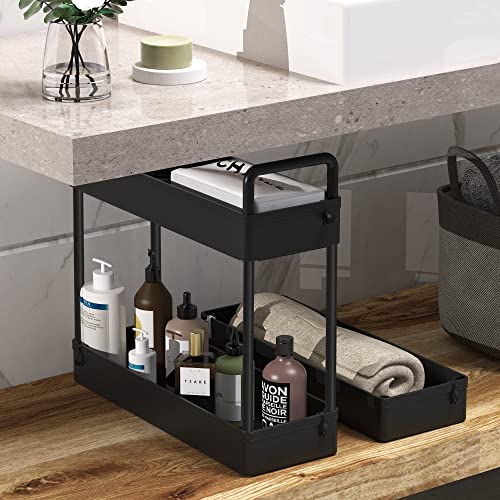 SOLEJAZZ Slim Storage Cart, 3 Tier Bathroom Cart Organizer Mobile Shelving Unit Rolling Utility Cart, Slide Out Organizer for Kitchen, Bathroom, Laundry, Narrow Places, Black