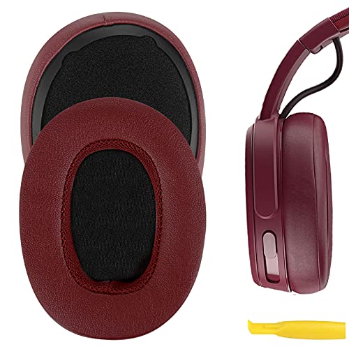 Geekria QuickFit Protein Leather Replacement Ear Pads for Skullcandy Venue Wireless ANC Headphones Earpads, Headset Ear Cushion Repair Parts (Deep Red)