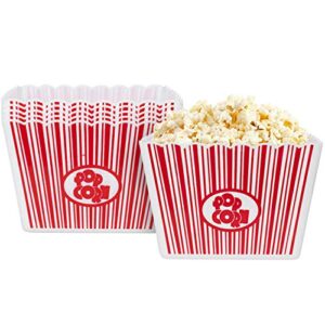 Hedume 6 Pack Popcorn Containers, Plastic Movie Theater Style Popcorn Container Set, Red & White Striped Classic Popcorn Boxes for Movie Night, Reusable (Square, 9" x 9" x 6")