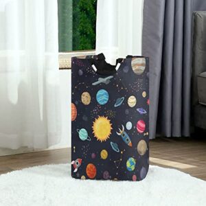 One Bear Carton Space Spaceships Laundry Basket Foldable Large Laundry Hamper Bucket with Handles Collapsible Nursery Storage Bin for Kids Clothes Toy