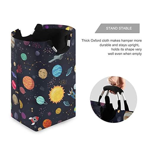 One Bear Carton Space Spaceships Laundry Basket Foldable Large Laundry Hamper Bucket with Handles Collapsible Nursery Storage Bin for Kids Clothes Toy