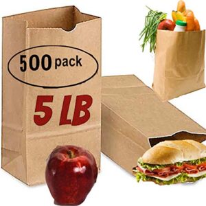 brown kraft paper bags 5 lb 500 brown paper lunch bags 5 pound brown paper sacks lunch sandwich brown paper bags lunch bags, party bags pack of 500 brown lunch bags bulk (brown)