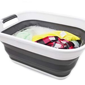 SAMMART 17.5L (4.6 Gallon) Small Collapsible/Foldable/Pop Up/Portable Washing Tub, Water Capacity 13.5L/3.5 Gallon (1, White/Grey)