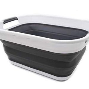 SAMMART 17.5L (4.6 Gallon) Small Collapsible/Foldable/Pop Up/Portable Washing Tub, Water Capacity 13.5L/3.5 Gallon (1, White/Grey)