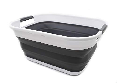 SAMMART 17.5L (4.6 Gallon) Small Collapsible/Foldable/Pop Up/Portable Washing Tub, Water Capacity 13.5L/3.5 Gallon (1, White/Grey)