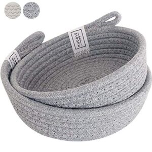 small basket set - 2pc washable small storage basket 100% cotton small rope basket 7.5" small woven basket for key basket, mini basket, kitchen basket, remote basket (grey)