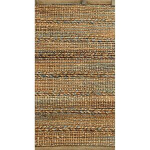 lr home hand-woven light blue braided jute rug, tan/blue