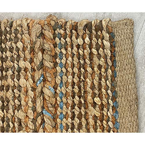 Lr Home Hand-Woven Light Blue Braided Jute Rug, Tan/Blue