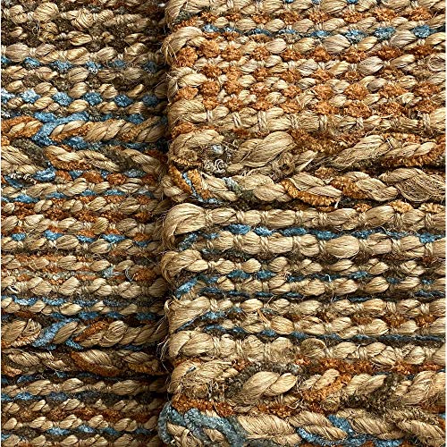 Lr Home Hand-Woven Light Blue Braided Jute Rug, Tan/Blue