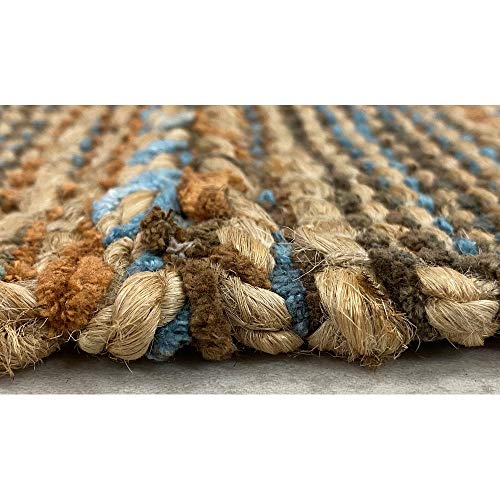 Lr Home Hand-Woven Light Blue Braided Jute Rug, Tan/Blue