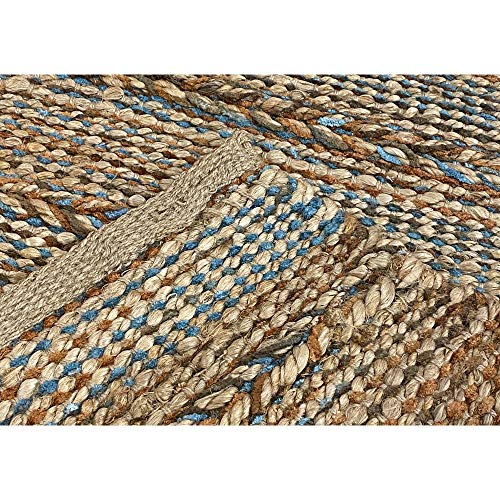 Lr Home Hand-Woven Light Blue Braided Jute Rug, Tan/Blue