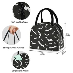 ZzWwR Stylish Bats Halloween Pattern Reusable Lunch Tote Bag with Front Pocket Zipper Closure Insulated Cooler Container Bag for Man Women Work Picnic Travel Beach Fishing