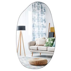 edgewood asymmetrical accent wall mounted irregular oval mirror decorative living room bedroom entryway, 19.7 x 33.5 inches