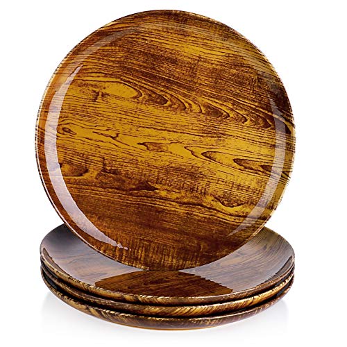 Sweese Dessert Plates Porcelain Round Salad Plates Set - 8 Inches Set of 4- Woodgrain Microwave Safe Wood Look Dishes for Housewarming Gift