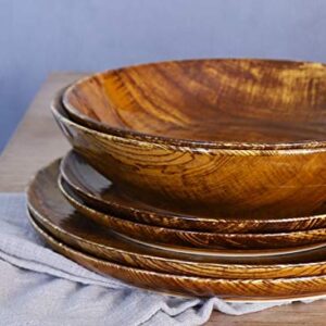 Sweese Dessert Plates Porcelain Round Salad Plates Set - 8 Inches Set of 4- Woodgrain Microwave Safe Wood Look Dishes for Housewarming Gift