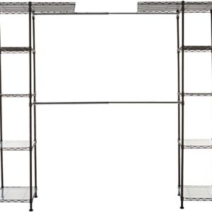 Amazon Basics Expandable Metal Hanging Storage Organizer Rack Wardrobe with Shelves, 14"-63" x 58"-72", Bronze & Collapsible Fabric Storage Cubes Organizer with Handles, Gray - Pack of 6