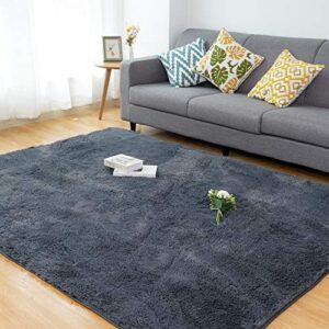 choshome grey 4x6 feet machine washable rug for bedroom, shag faux fur rug for livingroom, fluffy plush fuzzy rug for boys girls kids nursery dorm room