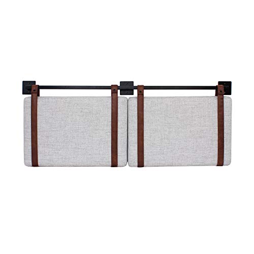 Nathan James Harlow Modern Wall Mount Hanging Upholstered Headboard, King, Gray with Brown Faux Leather Straps