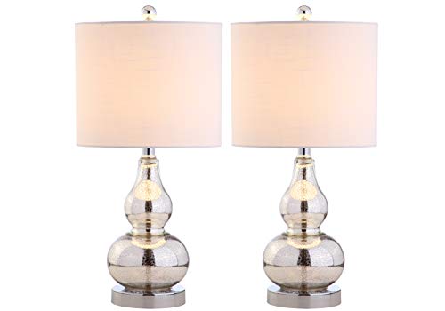 JONATHAN Y JYL1028C-SET2 Anya 20.5" Mini Glass Lamp(Set of 2) Transitional,Glam,Midcentury for Bedroom, Living Room, Office, College Dorm, Coffee Table, Bookcase, Silver, 2 Piece