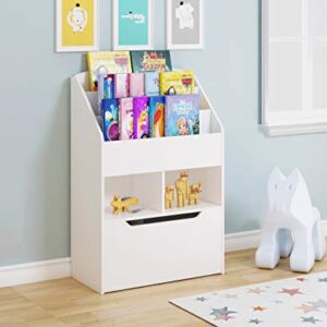 UTEX Kids Bookshelf and Toy Storage Organizer Kids Book Organizer Bookcase Storage for Kids with Rolling Toy Box White