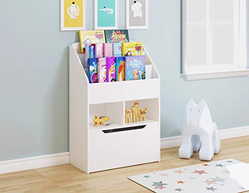 UTEX Kids Bookshelf and Toy Storage Organizer Kids Book Organizer Bookcase Storage for Kids with Rolling Toy Box White