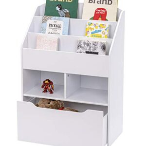 UTEX Kids Bookshelf and Toy Storage Organizer Kids Book Organizer Bookcase Storage for Kids with Rolling Toy Box White