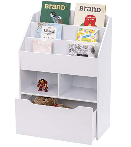 UTEX Kids Bookshelf and Toy Storage Organizer Kids Book Organizer Bookcase Storage for Kids with Rolling Toy Box White