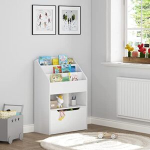 UTEX Kids Bookshelf and Toy Storage Organizer Kids Book Organizer Bookcase Storage for Kids with Rolling Toy Box White