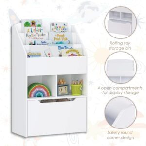 UTEX Kids Bookshelf and Toy Storage Organizer Kids Book Organizer Bookcase Storage for Kids with Rolling Toy Box White