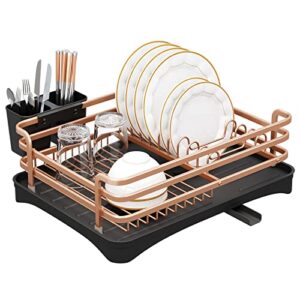 xilidia dish drying rack with drainboard, aluminum rust proof dish dryer rack with removable cutlery holder and drain strainers for kitchen counter