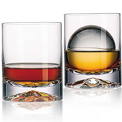 JBHO Hand Blown Crystal Double Old Fashioned Cocktail, Solid Whiskey Glasses, Rocks Glasses, Lowball Glasses - 12 Ounce - set of 2 - Perfect Size for Oversized Ice Cubes