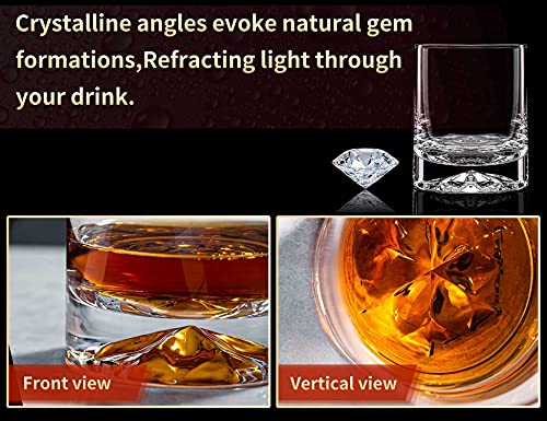 JBHO Hand Blown Crystal Double Old Fashioned Cocktail, Solid Whiskey Glasses, Rocks Glasses, Lowball Glasses - 12 Ounce - set of 2 - Perfect Size for Oversized Ice Cubes