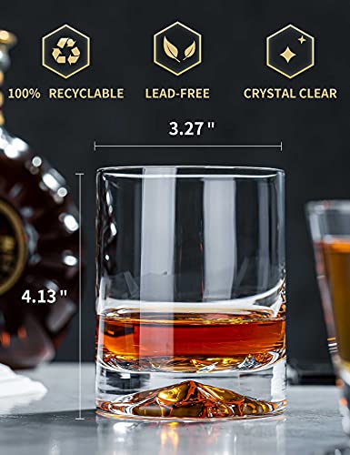 JBHO Hand Blown Crystal Double Old Fashioned Cocktail, Solid Whiskey Glasses, Rocks Glasses, Lowball Glasses - 12 Ounce - set of 2 - Perfect Size for Oversized Ice Cubes