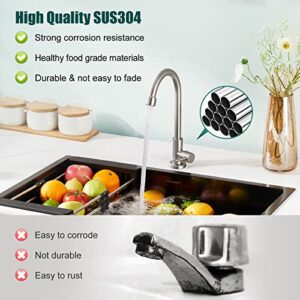 Brushed Nickel Kitchen Faucet Cold Water Only 1 Hole Single Handle 360 Degree Swivel Spout Deck Mount High Arc SUS304 Sink Bar Tap Goose Neck with Hose and Longer Thread Pipe