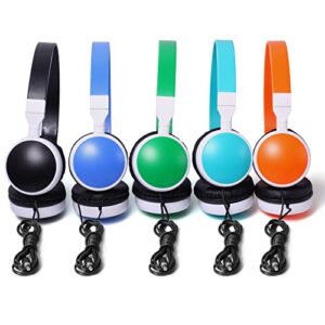 keewonda bulk headphones for kids' school classroom - 5 pack of headphones kw-n05 multi color school headsets for computer students children libraries