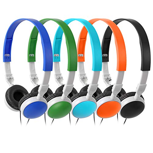 Keewonda Bulk Headphones for Kids' School Classroom - 5 Pack of Headphones KW-N05 Multi Color School Headsets for Computer Students Children Libraries