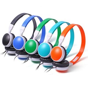 Keewonda Bulk Headphones for Kids' School Classroom - 5 Pack of Headphones KW-N05 Multi Color School Headsets for Computer Students Children Libraries