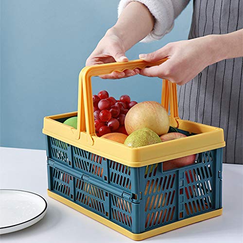 Collapsible Storage Crates,9 Liter Stackable Container Basket Milk Crates Plastic Grocery Folding Shopping Baskets Bins with Handles (Yellow)