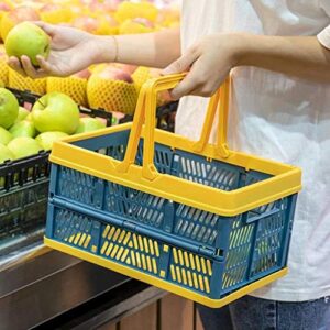 collapsible storage crates,9 liter stackable container basket milk crates plastic grocery folding shopping baskets bins with handles (yellow)