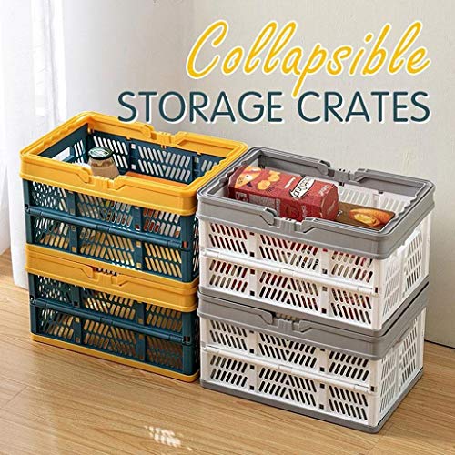 Collapsible Storage Crates,9 Liter Stackable Container Basket Milk Crates Plastic Grocery Folding Shopping Baskets Bins with Handles (Yellow)