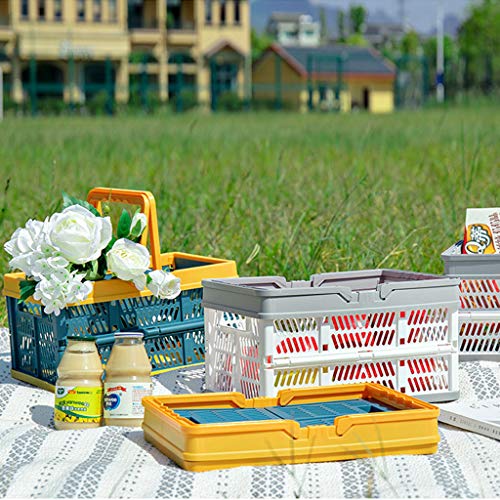 Collapsible Storage Crates,9 Liter Stackable Container Basket Milk Crates Plastic Grocery Folding Shopping Baskets Bins with Handles (Yellow)