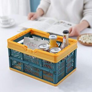 Collapsible Storage Crates,9 Liter Stackable Container Basket Milk Crates Plastic Grocery Folding Shopping Baskets Bins with Handles (Yellow)